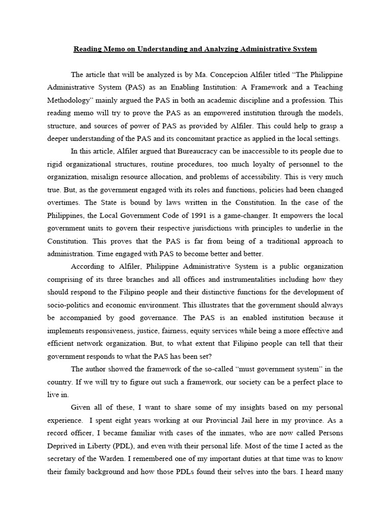 Reading Memo | PDF | Institution | Governance