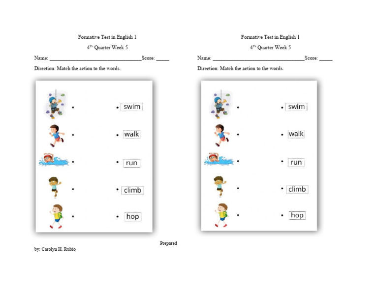 Formative Test in English 1-Action Words | PDF | Language Arts & Discipline