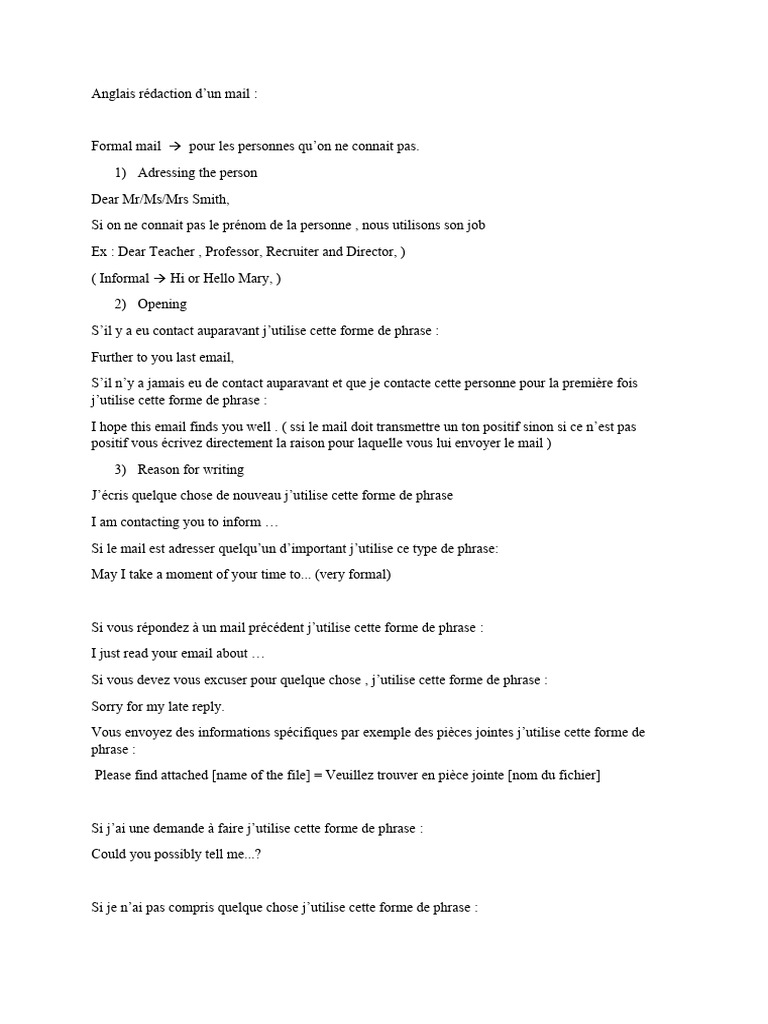 Rédiger un mail en anglais : Guide pratique | PDF