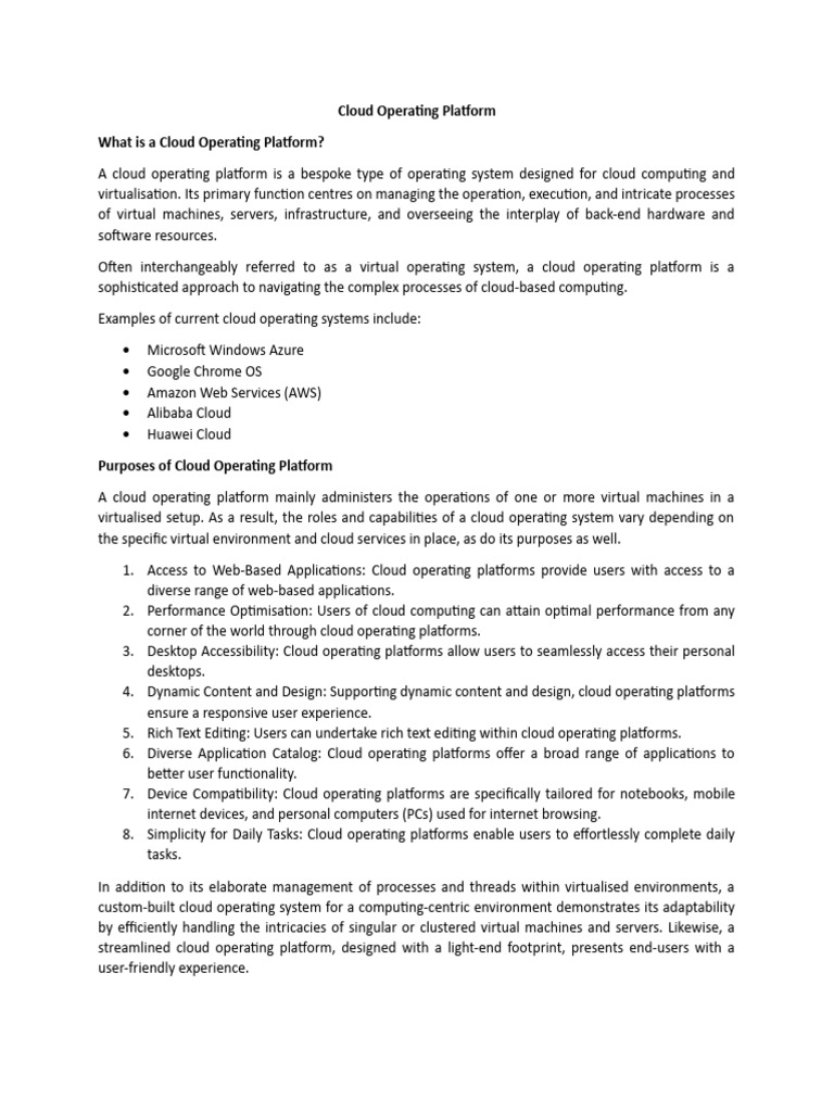 Cloud Operating Platform | PDF | Cloud Computing | Operating System Cloud Operating Platform | PDF | Cloud Computing | Operating System