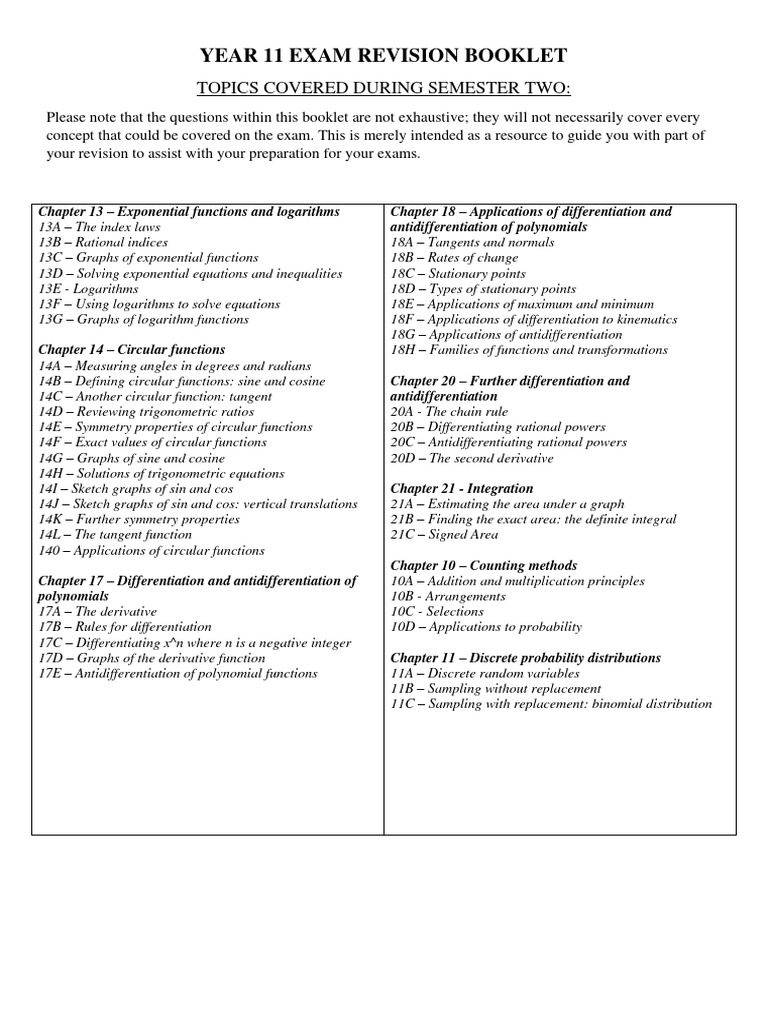 11 Methods Exam Revision - Sem 2 | PDF | Trigonometric Functions ...