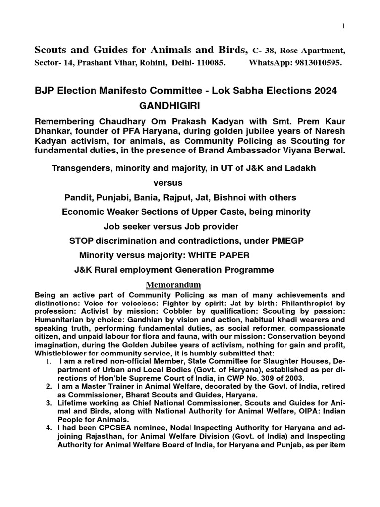 BJP Election Manifesto Committee For Lok Sabha Elections 2024 | PDF