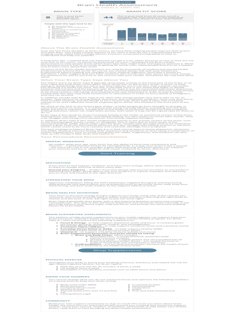Brain Health Assessment | PDF | Brain | Anxiety