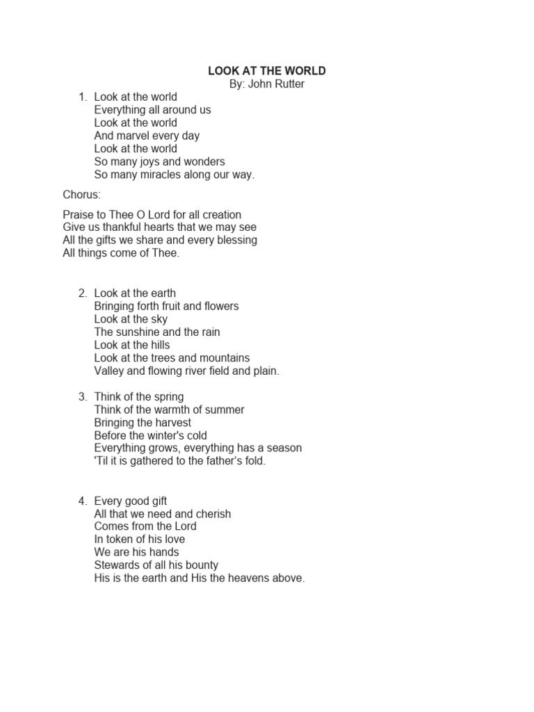 Look at The World Lyrics | PDF | Religion & Spirituality