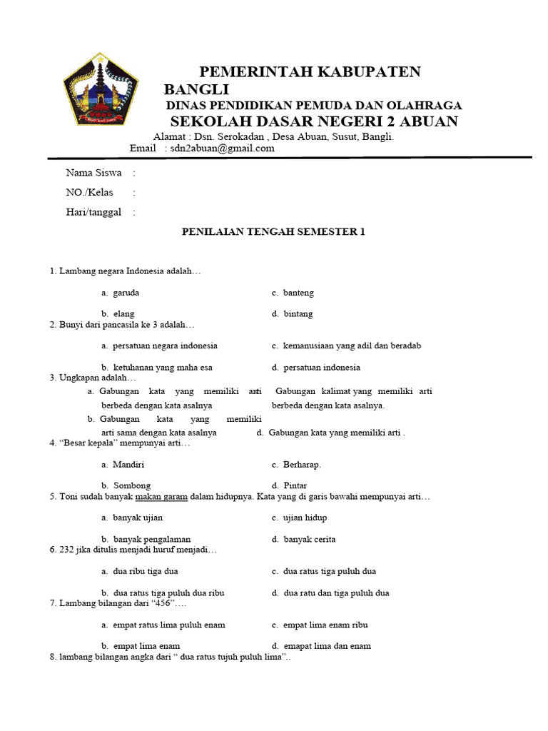 Pts Tema 1 Semester 1 Kelas 1 | PDF