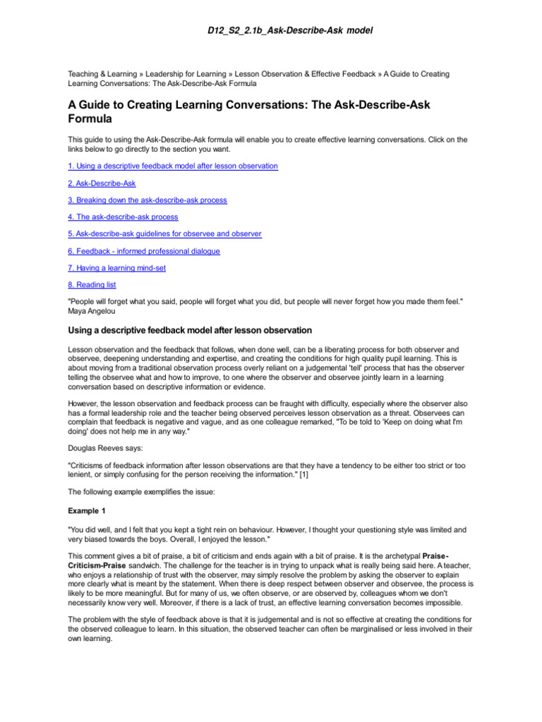 Day-2 - Ask-Describe-Ask Model | PDF | Learning | Teachers