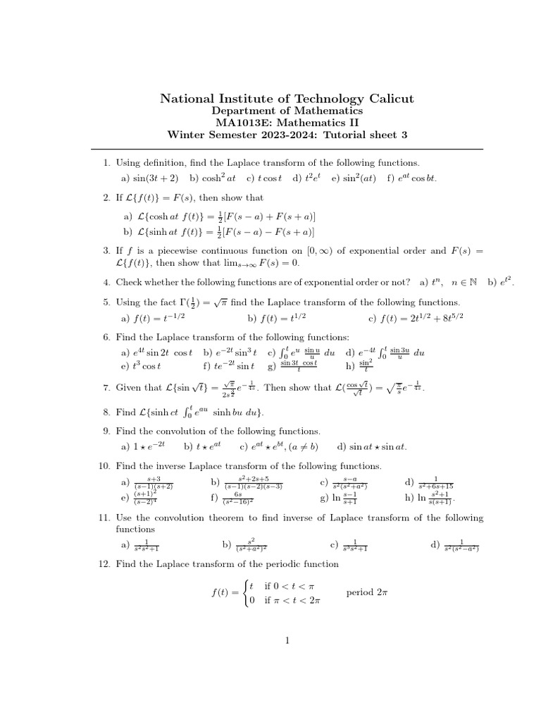 Tutorial Sheet 3 | PDF | Differential Calculus | Special Functions