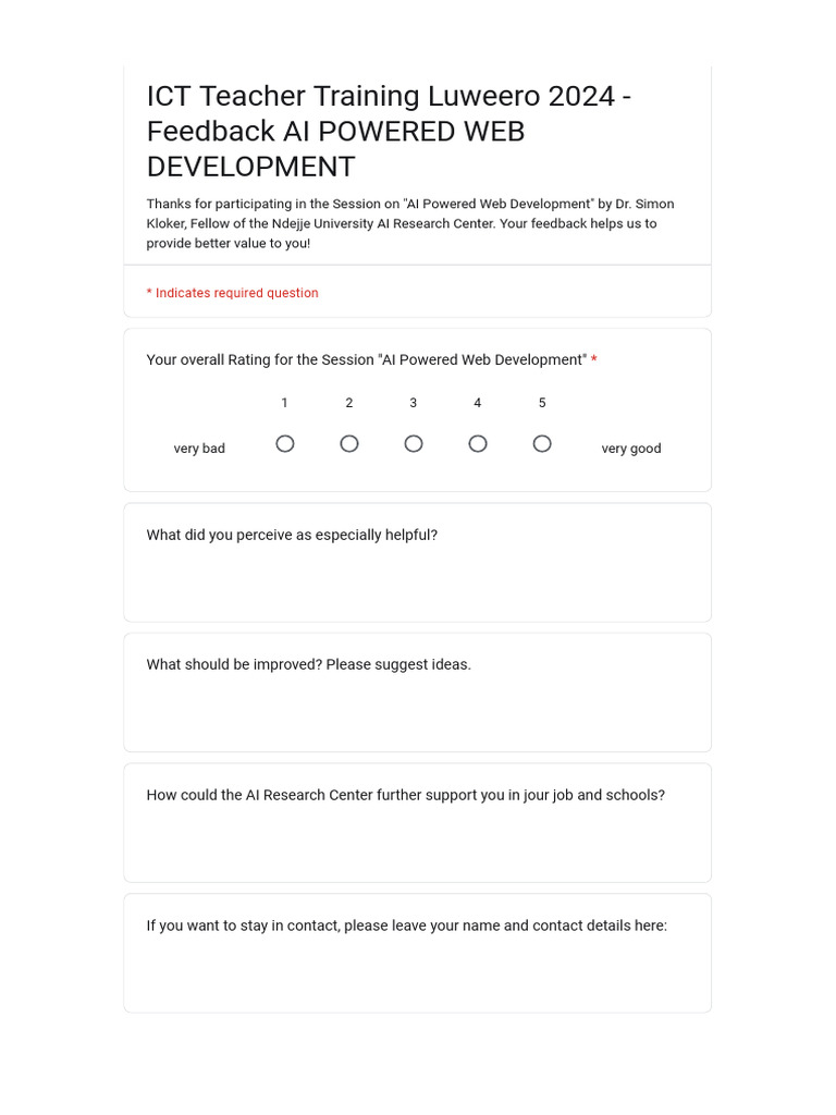 Feedback Form - ICT Teacher Training Luweero 2024 - Feedback AI POWERED ...