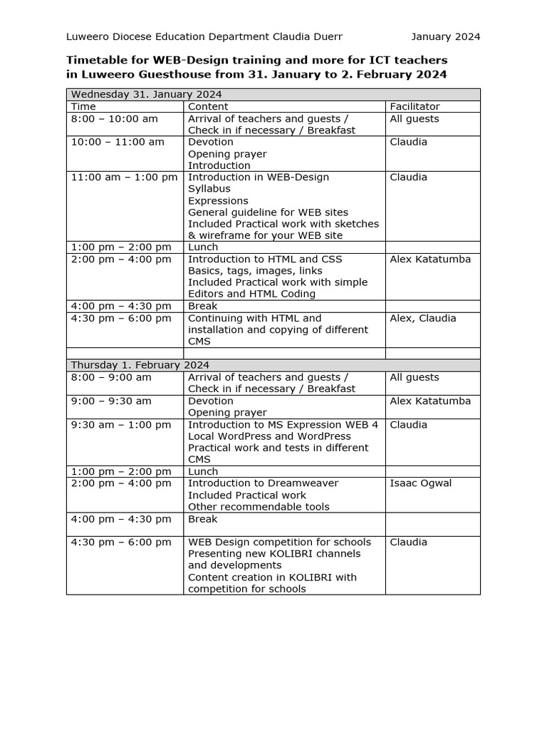 Timetable | Download Free PDF | Web Design | Html