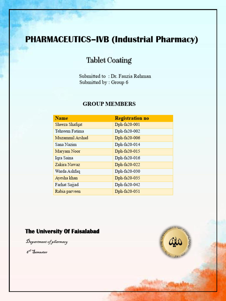 Tablet Coating | PDF | Tablet (Pharmacy) | Fluidization