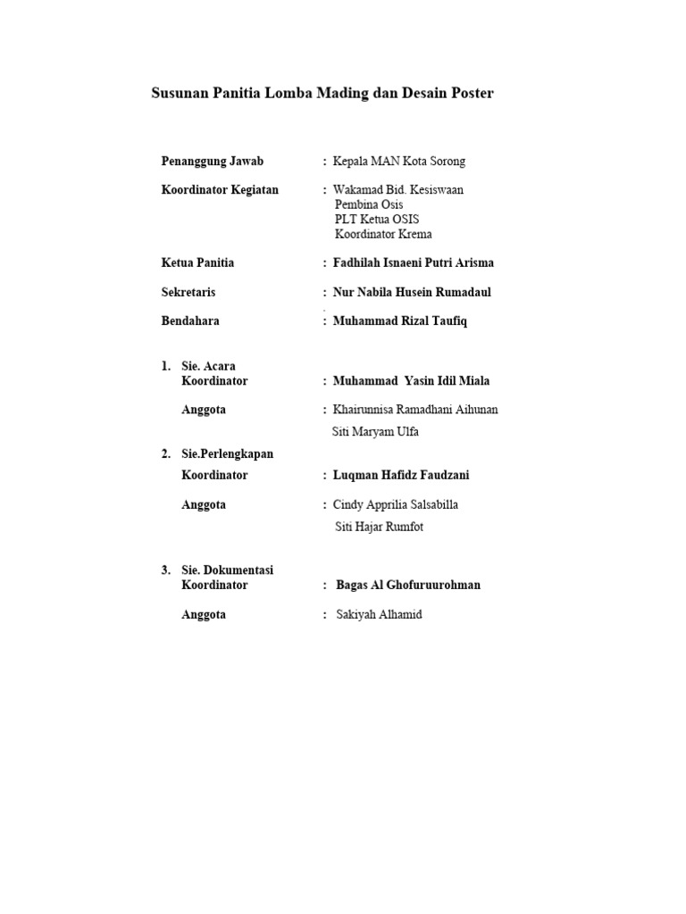 Susunan Panitia Lomba Mading dan Poster | PDF