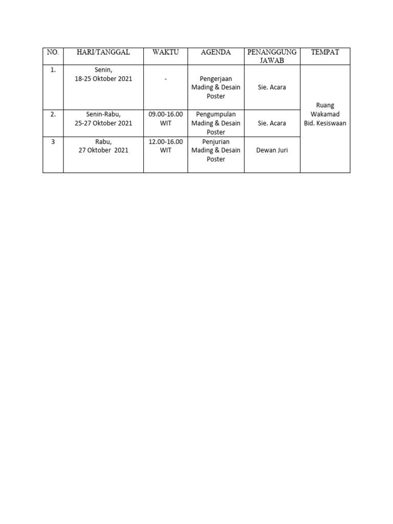 Susunan Acara Lomba Mading & Poster Osis 2021 | PDF