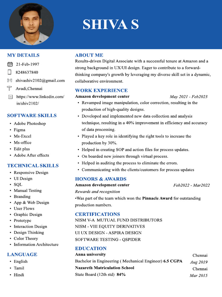 Amazon Resume Shiva | PDF | Computer Science | Design