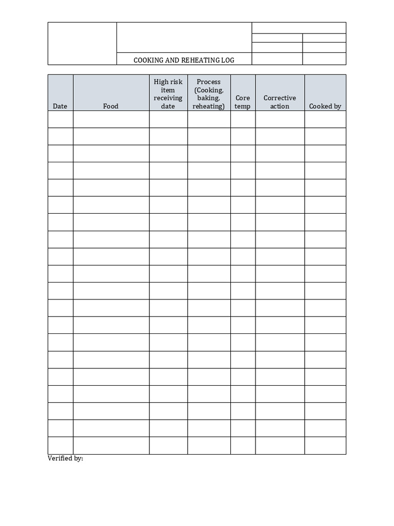 Cooking and Reheating Log Template | PDF