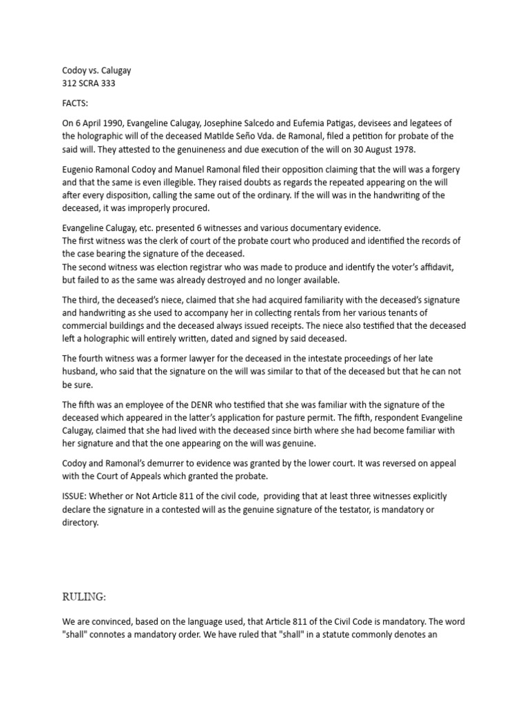 Codoy Vs CALUGAY | PDF | Will And Testament | Justice