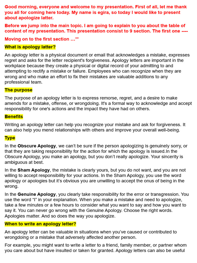 Present Apologize Letter | PDF | Forgiveness | Psychology