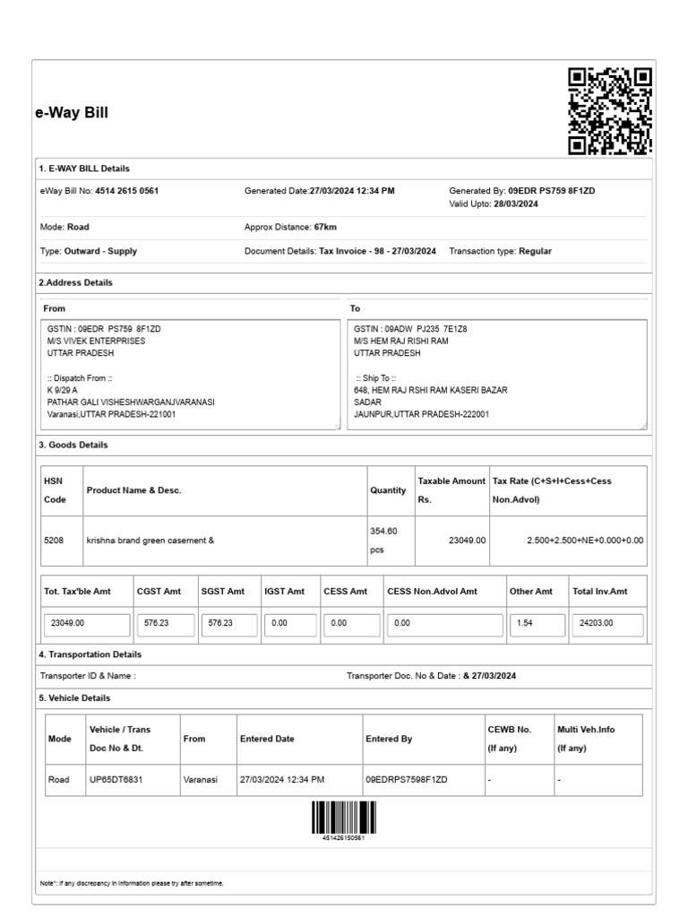 E-Way Bill | PDF | Economy Of India | Sales