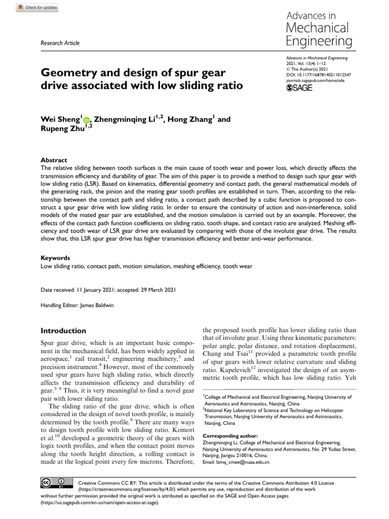 Sheng Et Al 2021 Geometry and Design of Spur Gear Drive Associated With ...