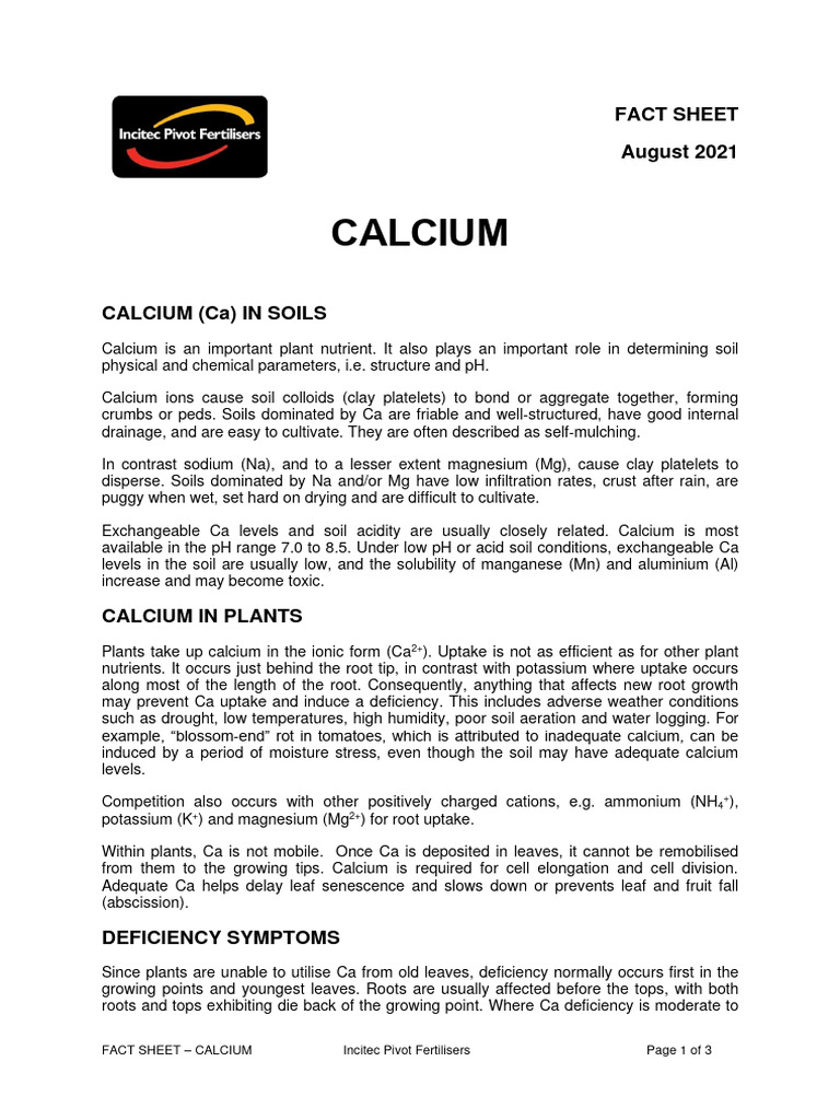 15 Calcium Fact Sheet | PDF | Soil | Earth Sciences