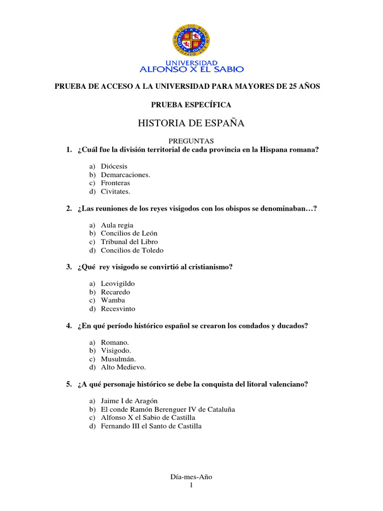 Modelo de Examen de Historia de Espana | PDF | España | Política de españa