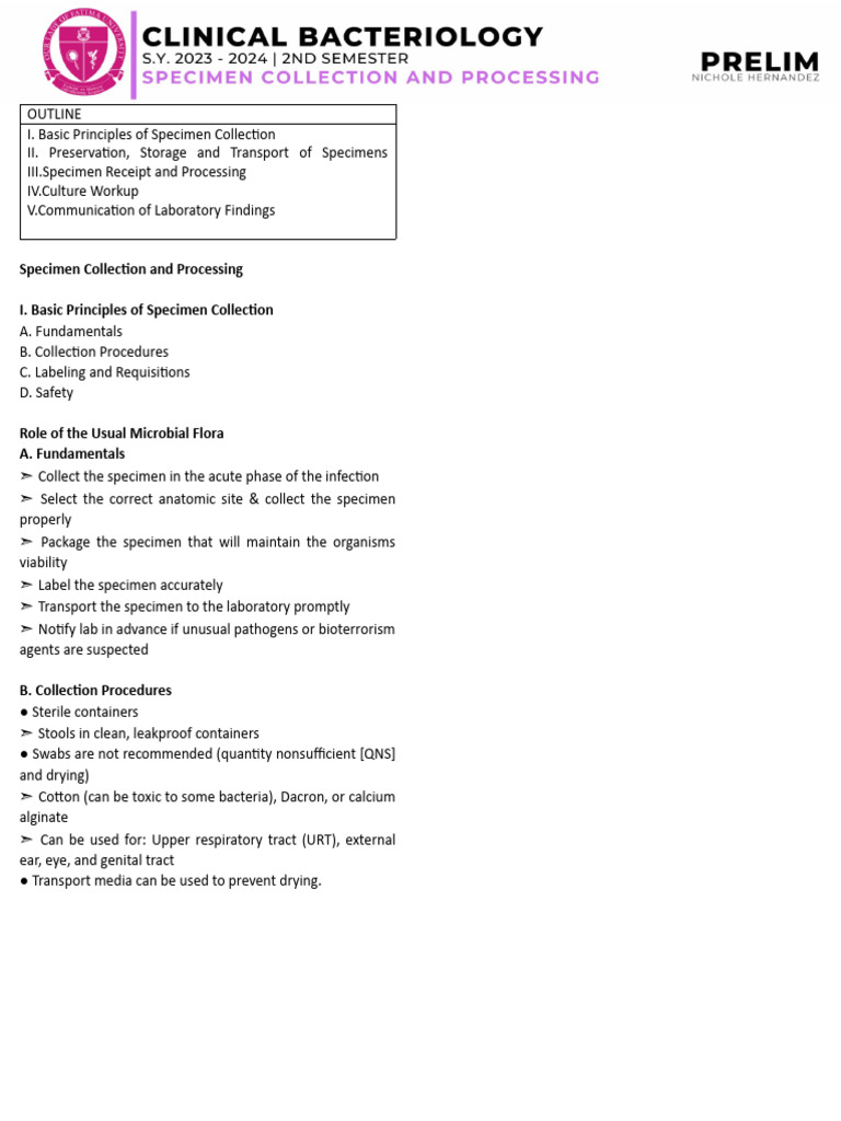 Clinical Bacteriology Lab (W01.2) | PDF