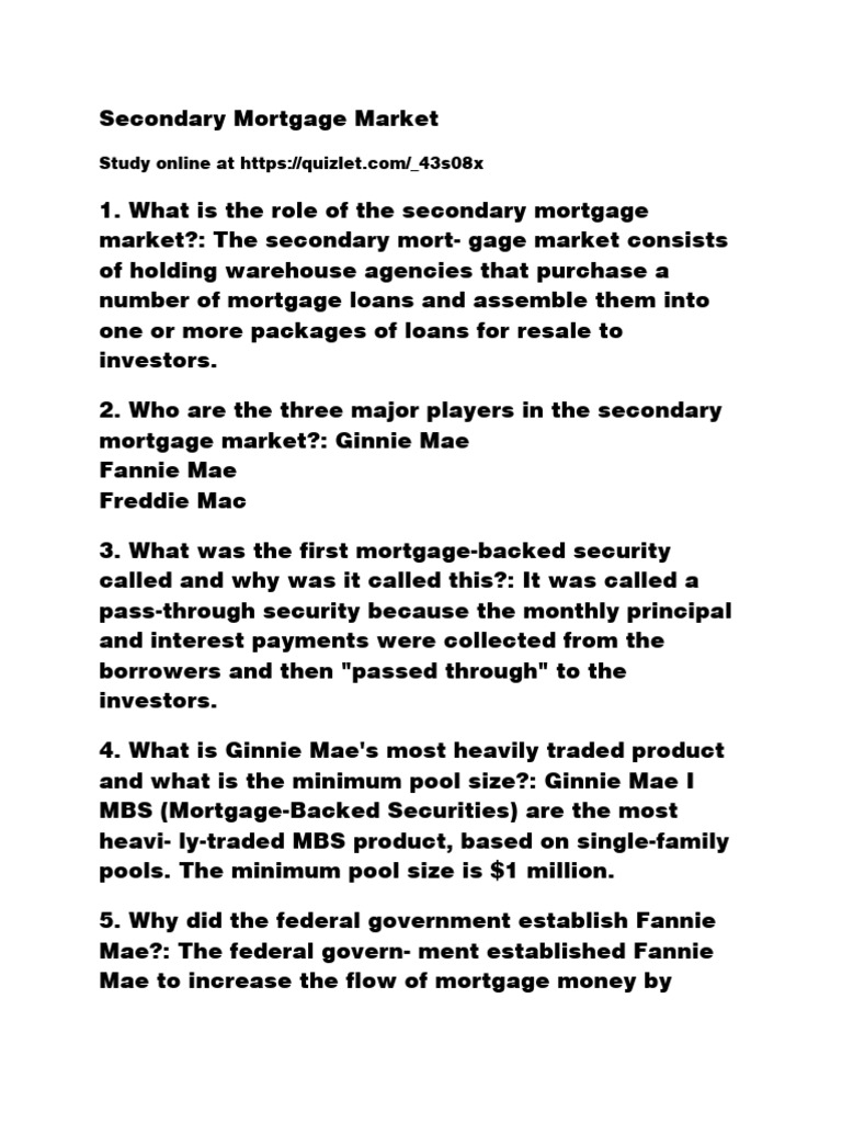 Secondary Mortgage Market QUESTIONS | PDF | Government National ... Secondary Mortgage Market QUESTIONS | PDF | Government National ...