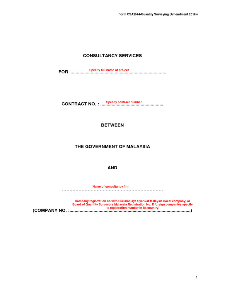 CSA2014 Quantity Surveying Agreement | PDF | Indemnity | Liability ...