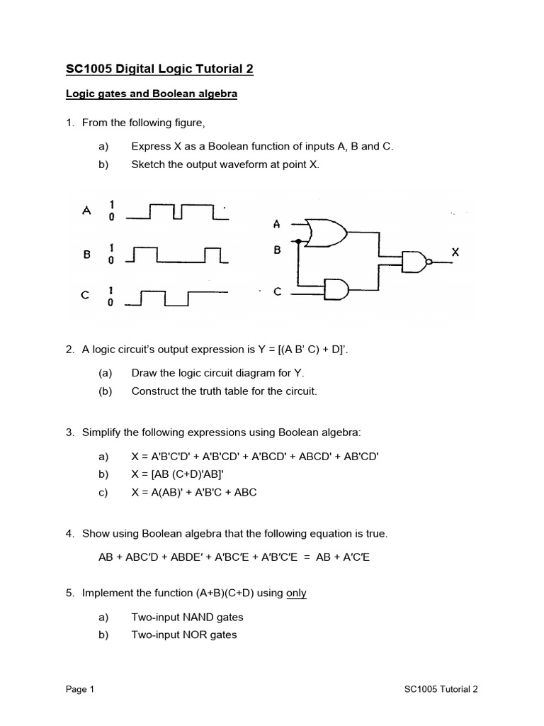SC1005 Digital Logic Tutorial 2 | PDF