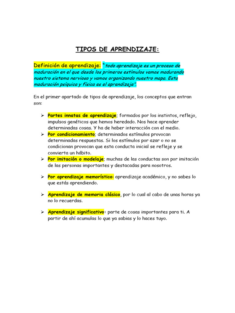 Tipos de Aprendizaje-2010 | PDF | Aprendizaje | Memoria