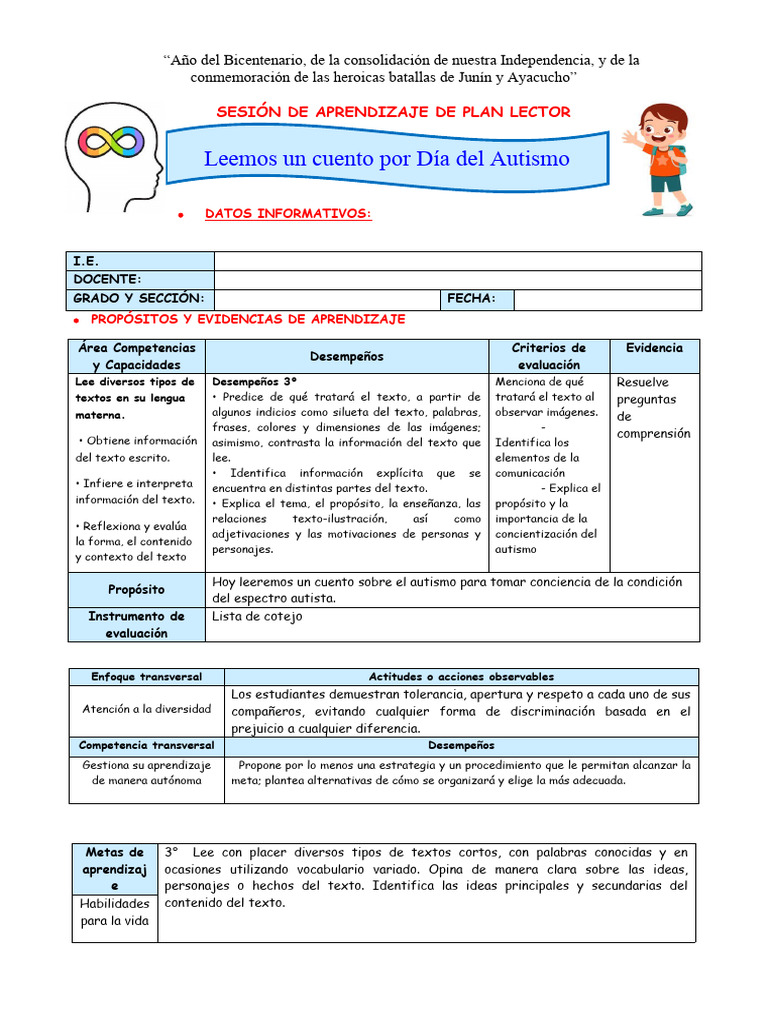 3° Ses Comu Lun 1 Leemos Un Cuento Por Dia Del Autismo Yessenia 933623393 | PDF | Espectro ...