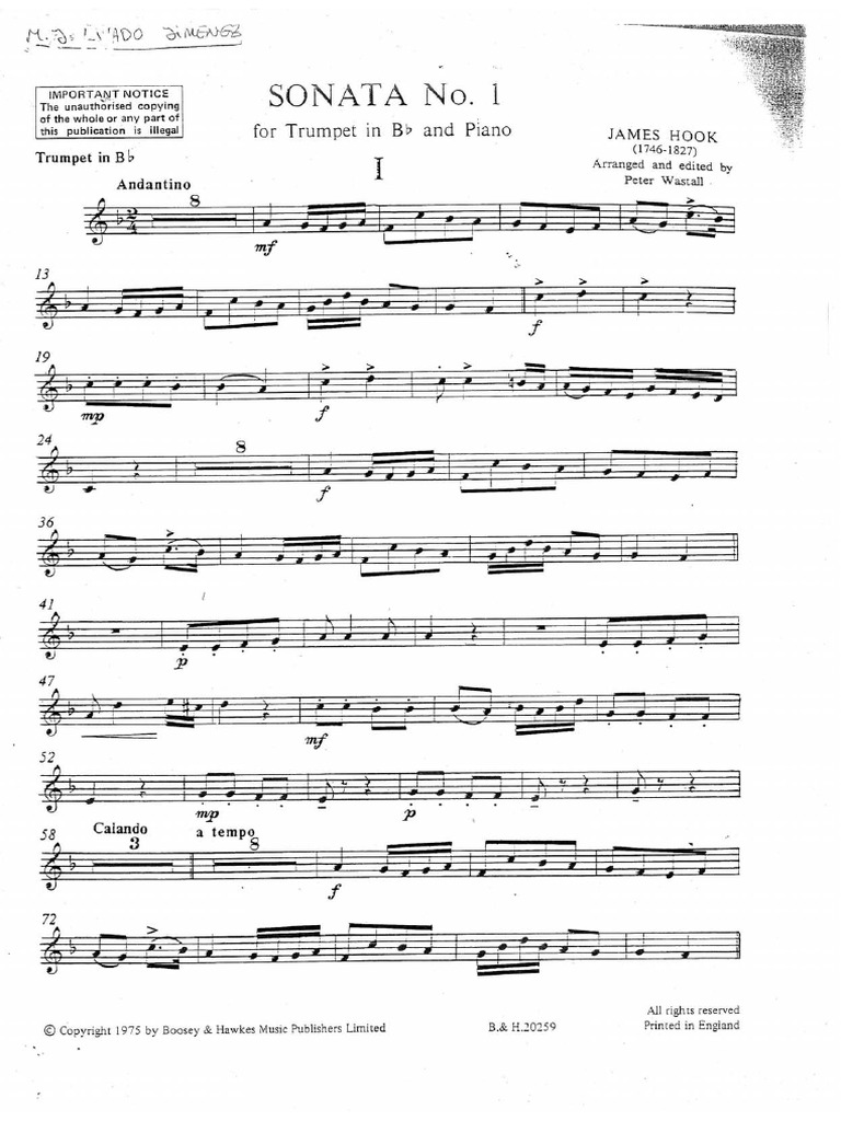 J. Hook - Sonata 1 parte trompeta | PDF