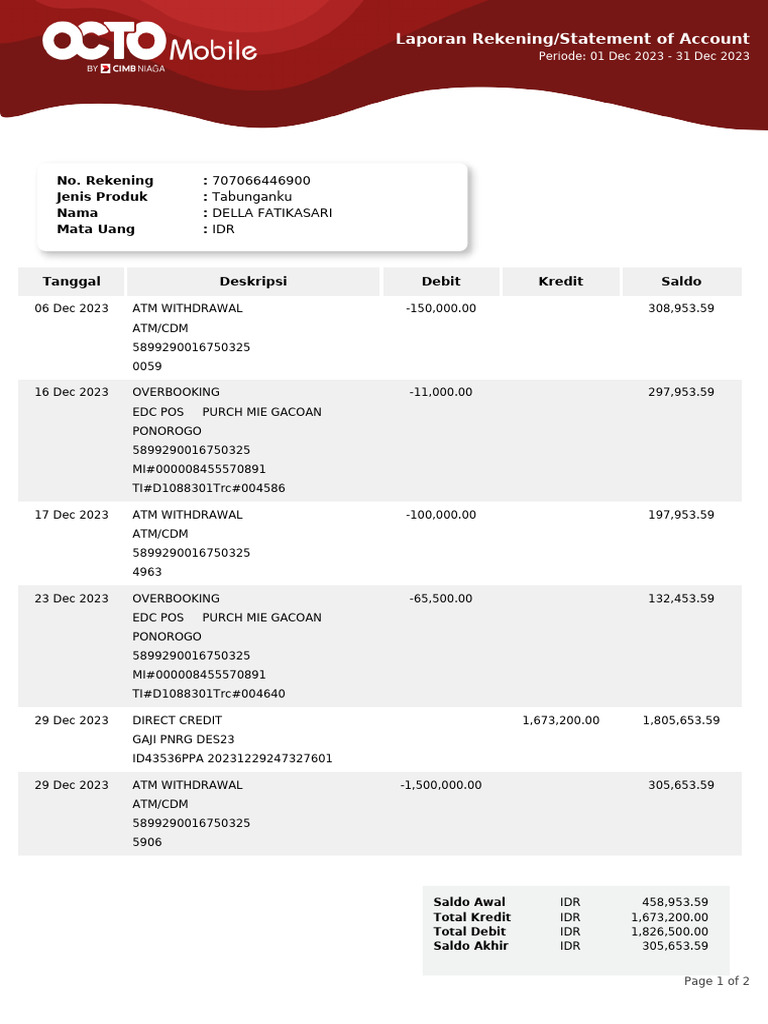 December 2023 Account Statement | PDF | Authentication | Access Control