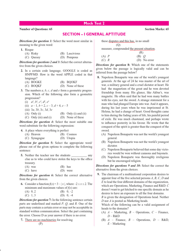 Mock Test 2: General Aptitude & Electrical Engineering | PDF | Electric ...
