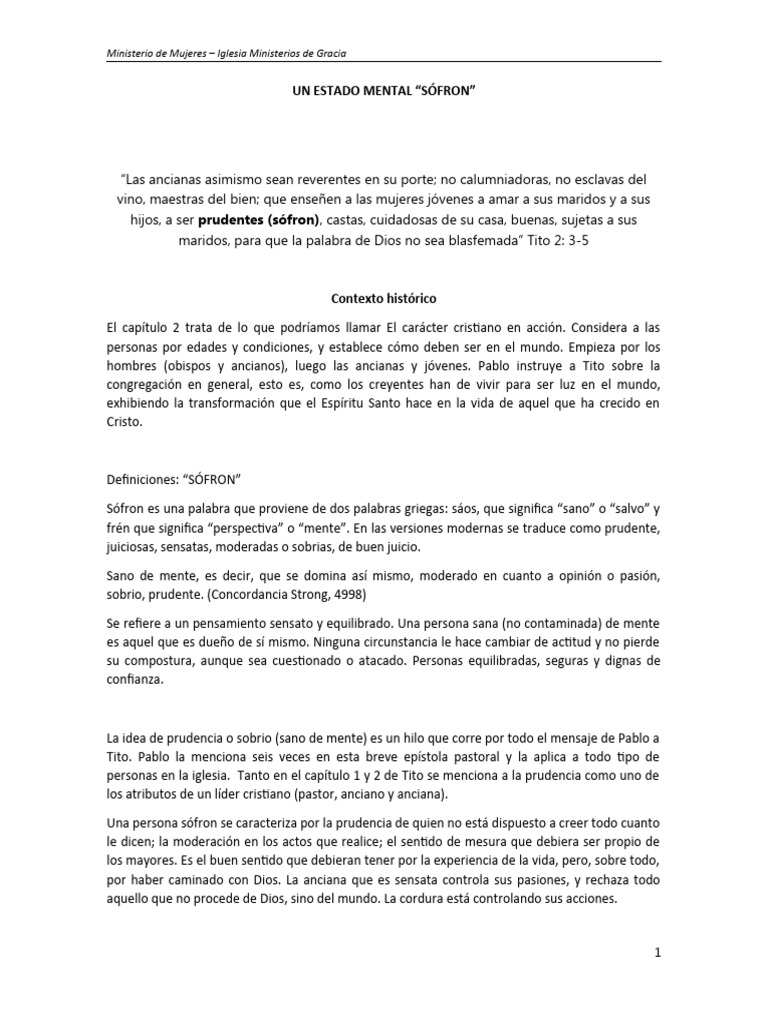 Un Estado Mental Sófron | PDF | Pablo el apóstol | Dios