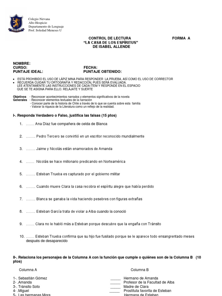 Casa de Los Espiritus FORMA A | PDF | Violencia