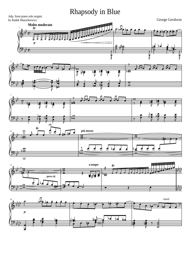 Gershwin Rhapsody in Blue Piano Solo | PDF | Compositions | Piano