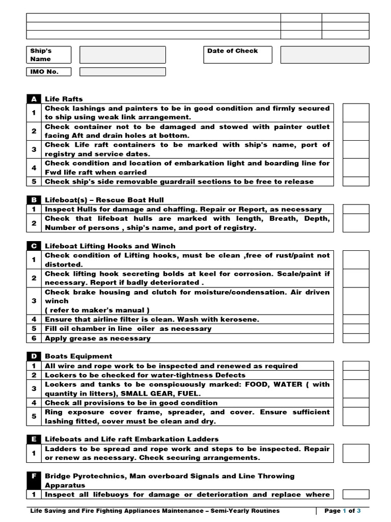 S-04 - 6M FFA & LSA Maintenance Report | PDF | Ships | Water Transport