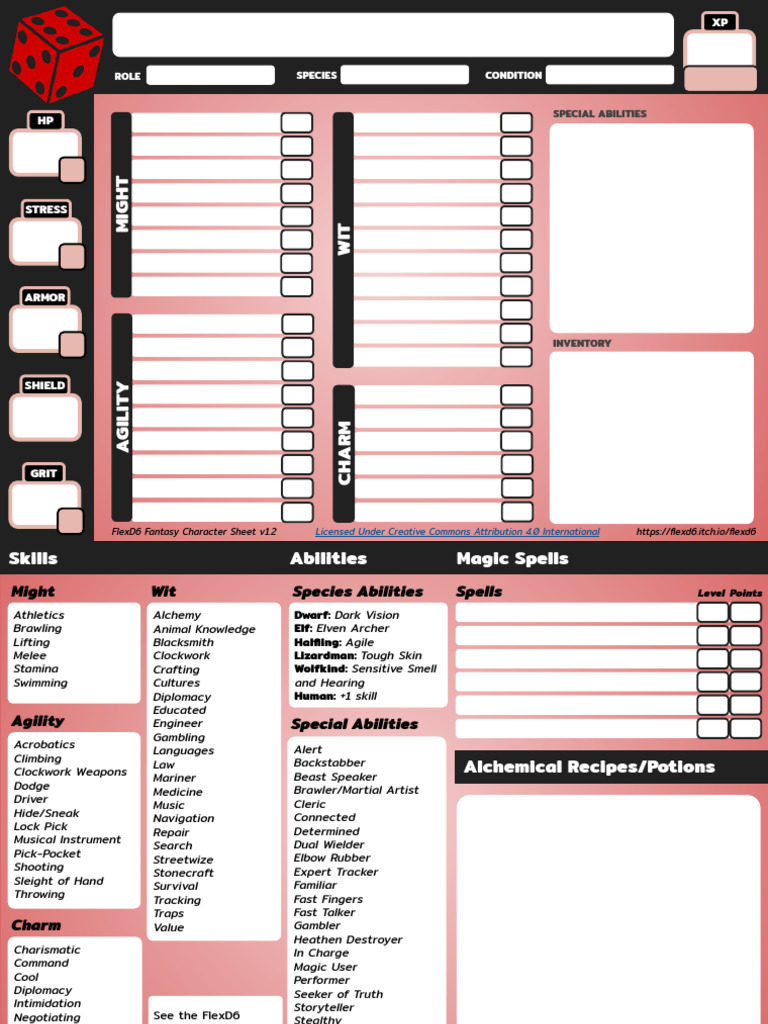 FlexD6 - Fantasy Character Sheet - v1.2 | PDF