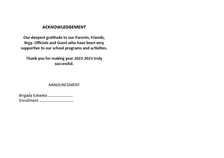 Acknowledgement | PDF | Career & Growth