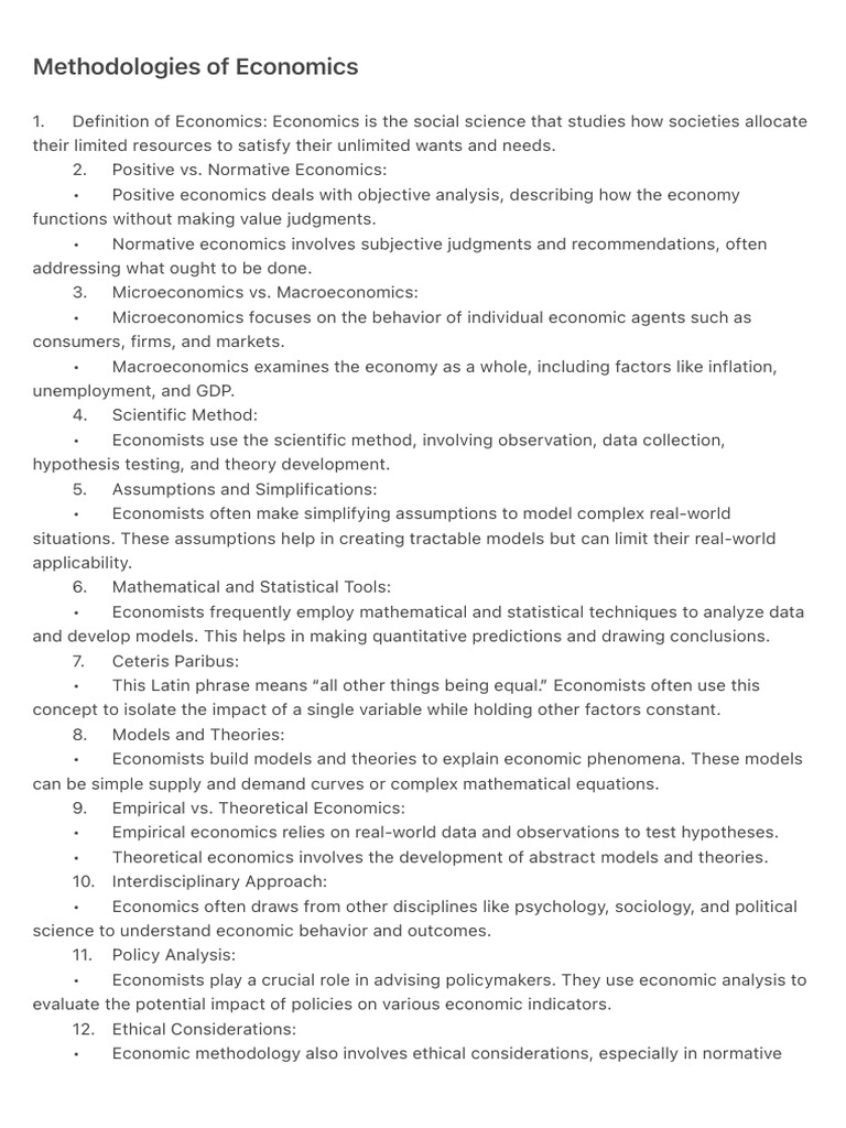 Economics Methodologies Overview | PDF | Economics | Methodology
