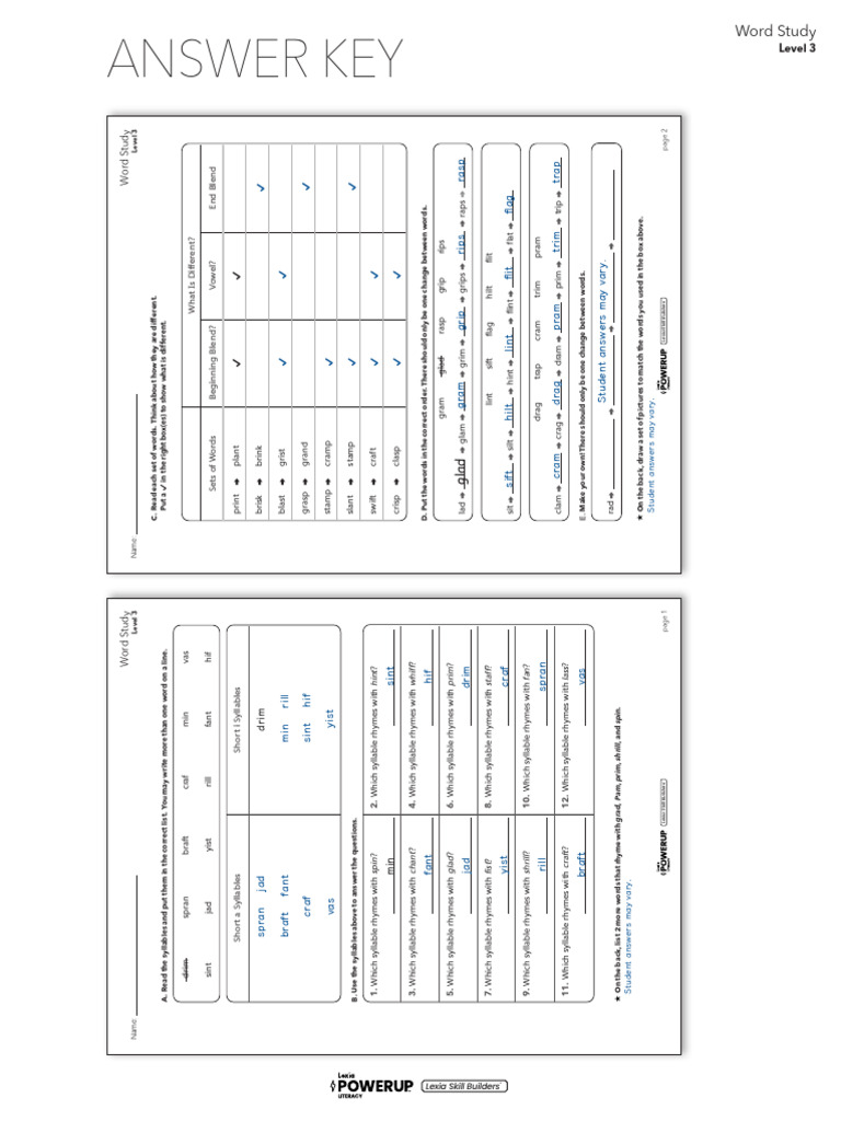 Level 3 Word Study With KEY | PDF | Linguistics