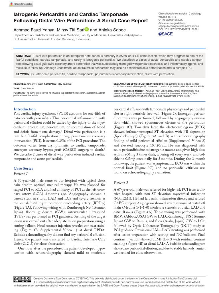 Iatrogenic Pericarditis and Cardiac Tamponade Following Distal Wire ...