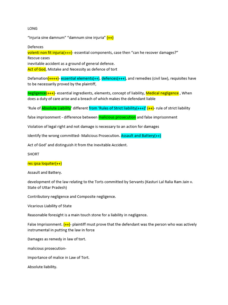 PYQ - Topic Tort | PDF