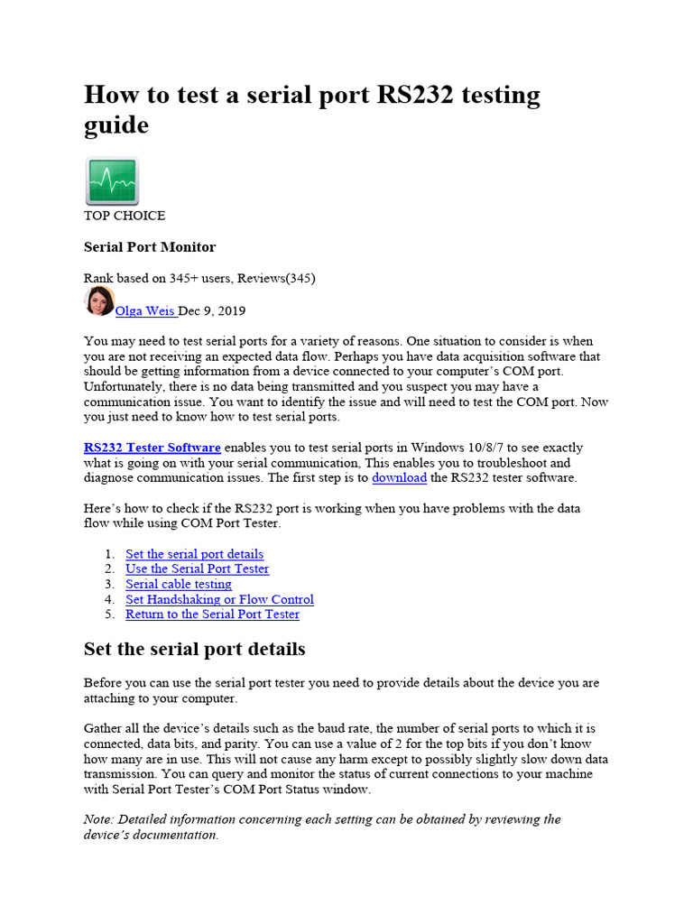 How To Test A Serial Port RS232 Testing Guide | PDF | Computer Hardware ...