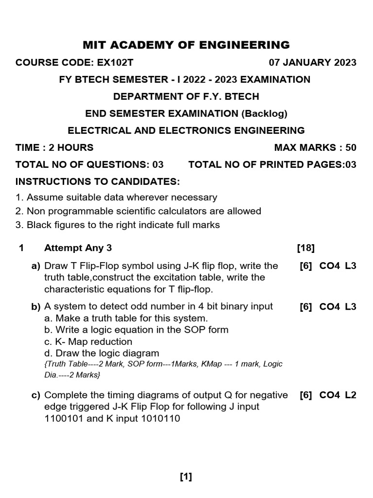 FY Btech - EX - Electrical & Electronics Engineering - SEM - I - JAN 2023 | PDF | Transformer ...