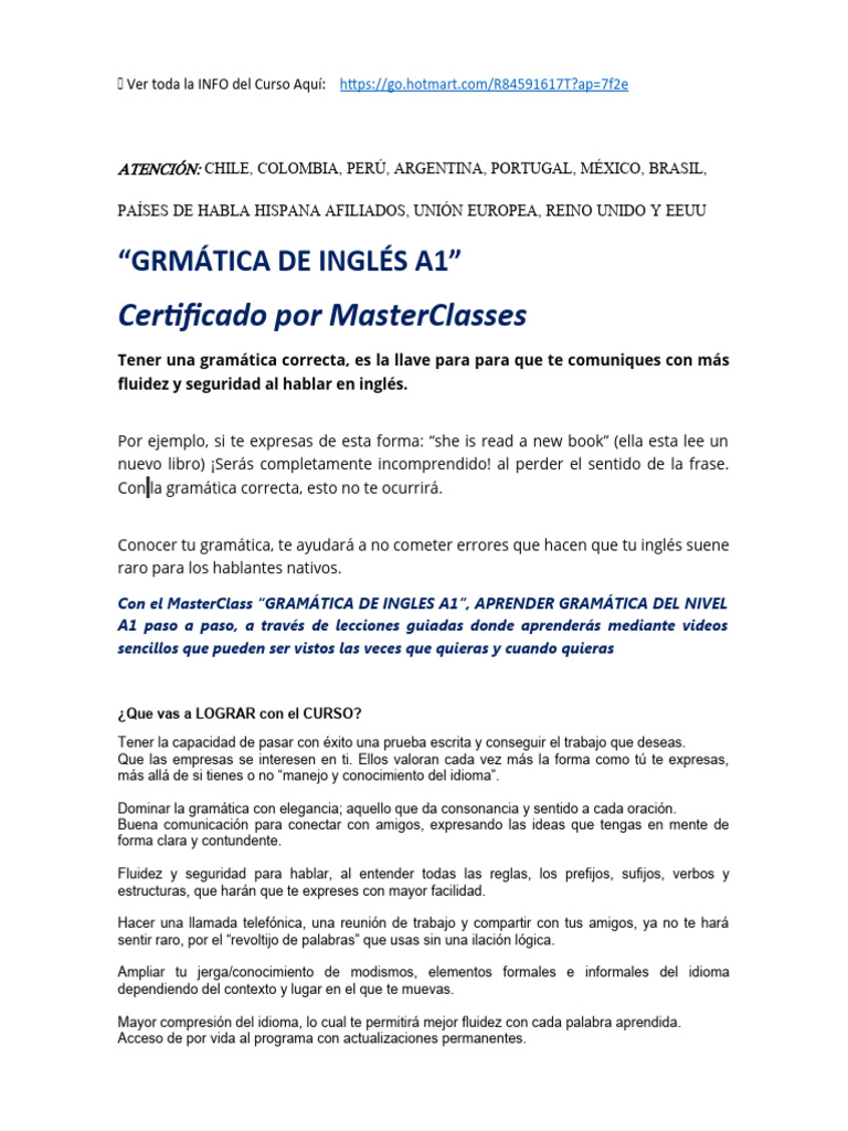 Aprende Gramatica de Ingles A1 | PDF | Gramática | Verbo