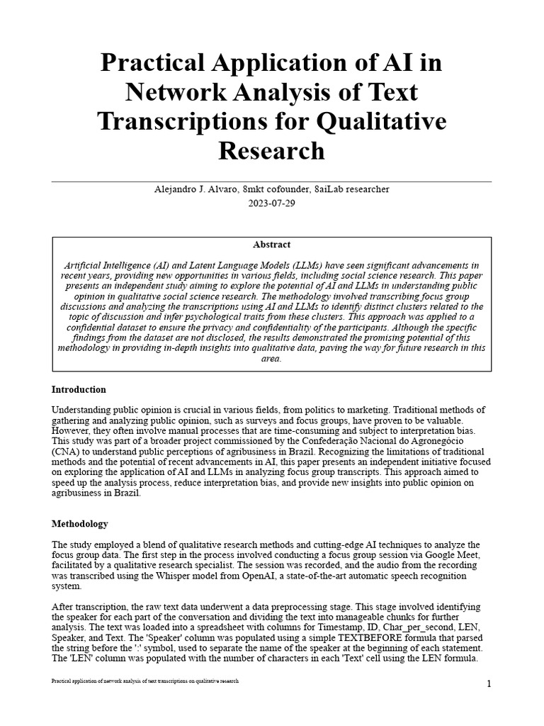 Paper1-8ailabs-Alejandro-Alvaro-Network Analysis For Qualitative Research | PDF | Methodology ...