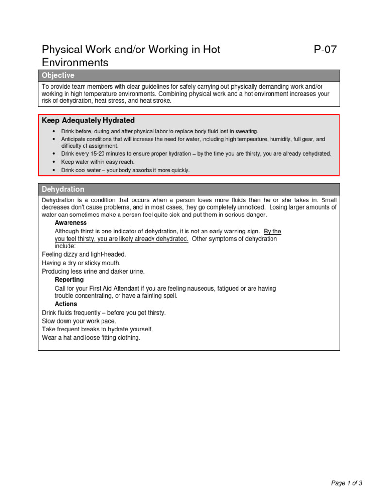 Safe Practices for Hot Work Environments | PDF | Dehydration | Hyperthermia