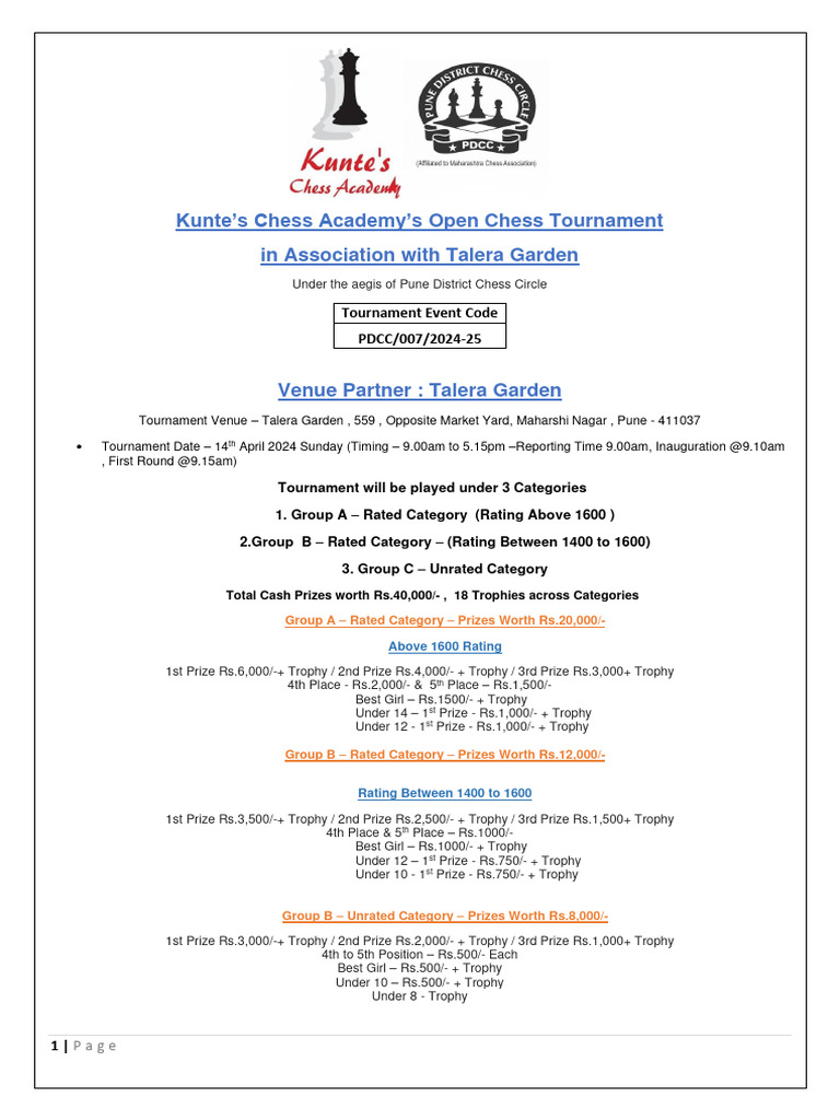 KCA Open Tournament Brochure 14042024 | PDF | Payments | Chess