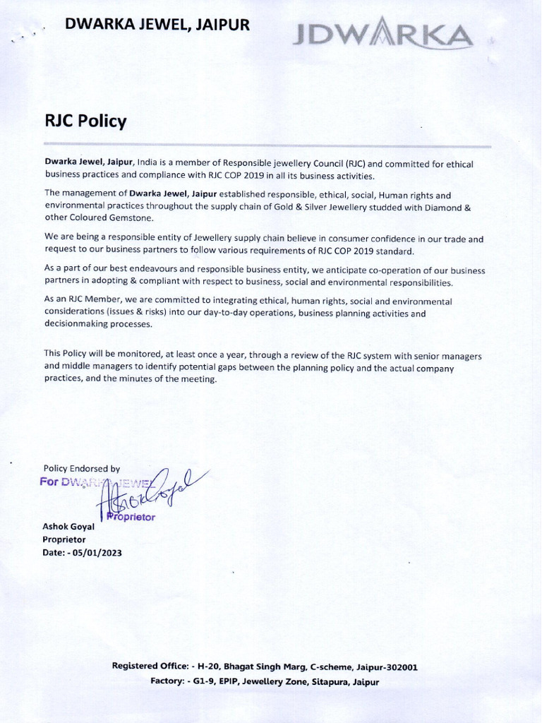 Responsible Jewellery Concil RJC Policy | PDF